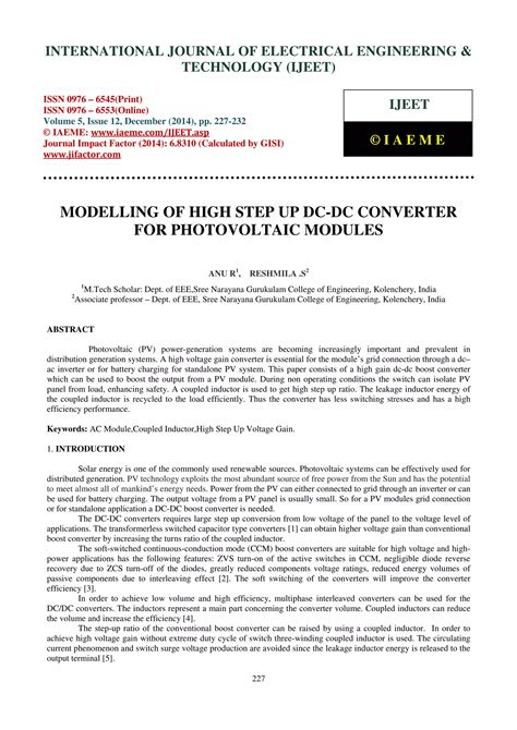 Modelling Of High Step Up Dc Dc Converter For Photovoltaic Modules Pdf