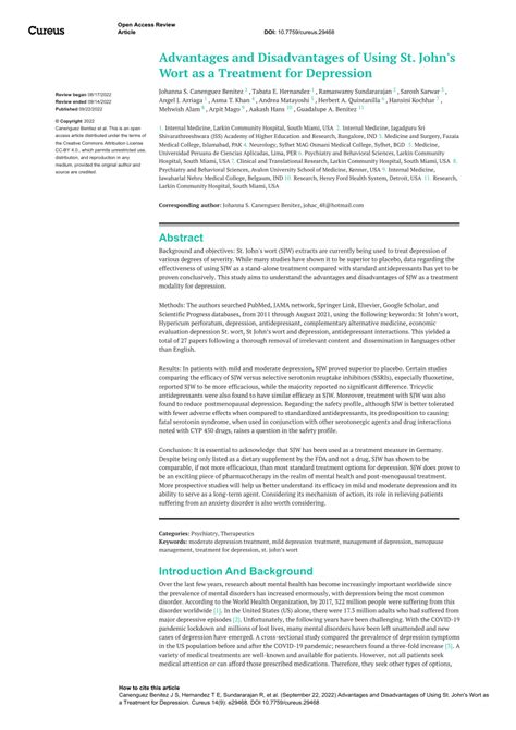 Pdf Advantages And Disadvantages Of Using St Johns Wort As A Treatment For Depression
