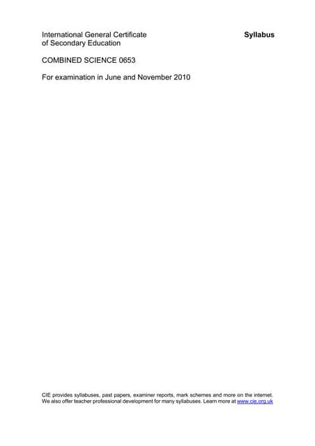 Igcse Combined Science Syllabus 2010 Pdf Educational Assessment