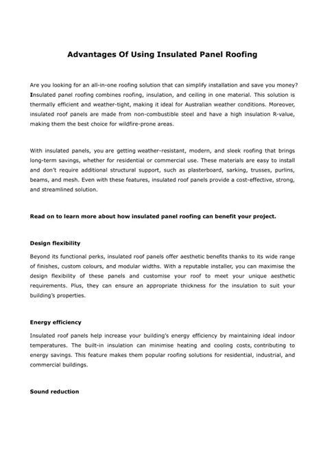 Ppt Advantages Of Using Insulated Panel Roofing Powerpoint Presentation Id