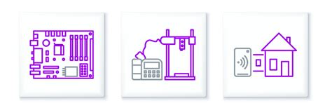 Set Line Smart Home Electronic Computer Components Motherboard Digital Chip And 3d Printer Icon