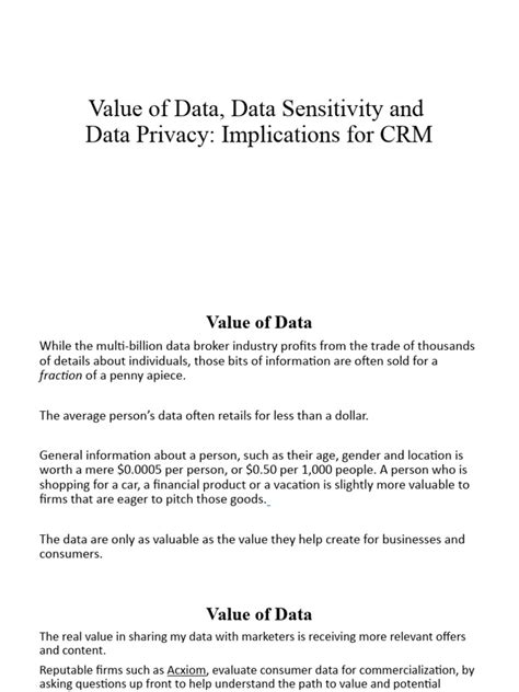 Value Of Data Data Sensitivity And Data Privacy Pdf