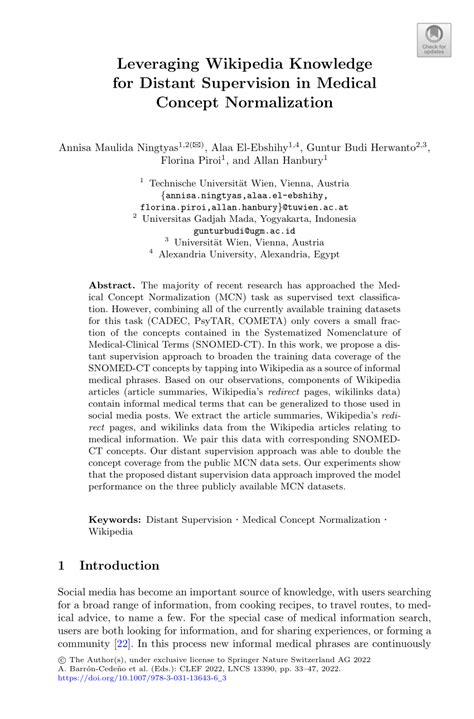 Pdf Leveraging Wikipedia Knowledge For Distant Supervision In Medical