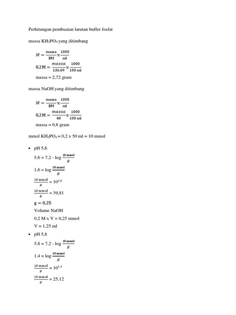 Perhitungan Pembuatan Larutan Buffer Fosfat Pdf Perhitungan Pembuatan Larutan Buffer Fosfat Pdf