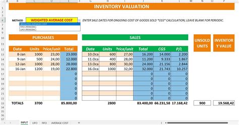 Inventory Management Excel Template Lifo Fifo And Average Cost