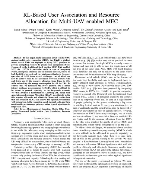 Pdf Rl Based User Association And Resource Allocation For Multi Uav Enabled Mec