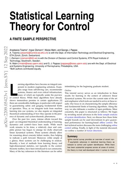 Statistical Learning Theory For Control A Finite Sample Perspective DeepAI