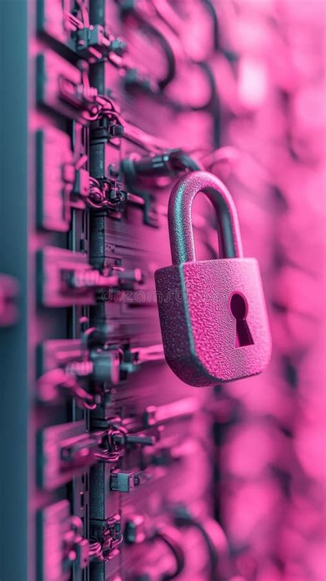 Padlock Secures Network Panel In Pink Tones Demonstrating Cybersecurity Awareness For Digital