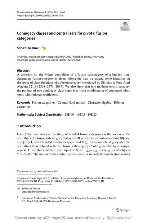 Conjugacy Classes And Centralizers For Pivotal Fusion Categories Request Pdf