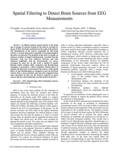 Pdf Spatial Filtering To Detect Brain Sources From Eeg Measurements
