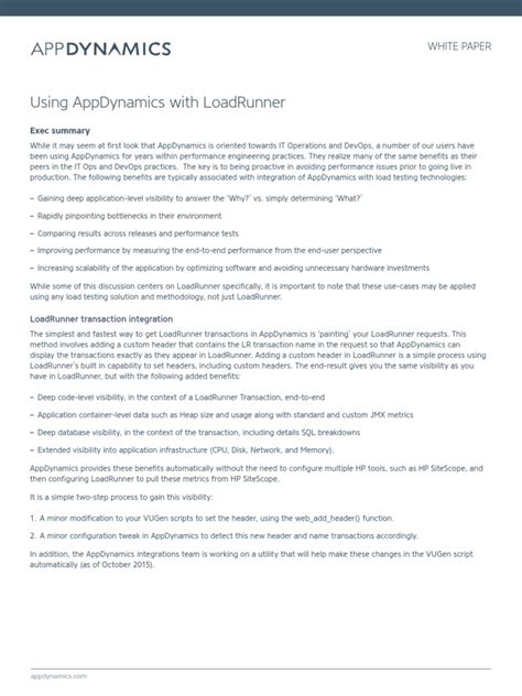 Using Appdynamics With Loadrunner Exec Summary Download Free Pdf Databases Performance