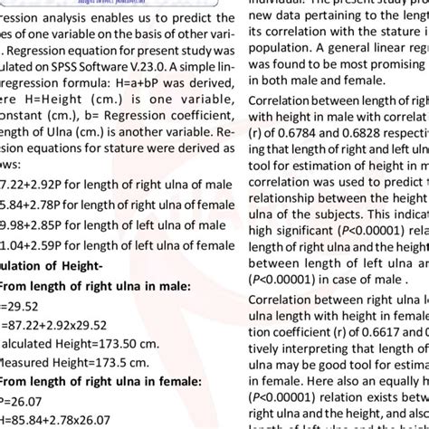 Height In Erect Position And Length Of Left Ulna In Female Download Scientific Diagram