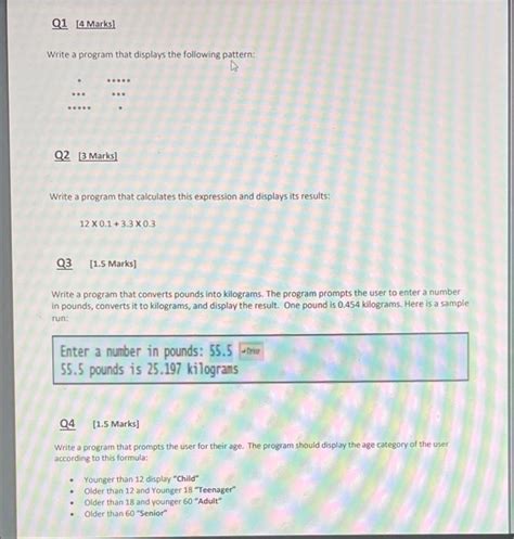 Solved 01 4 Marks Write A Program That Displays The