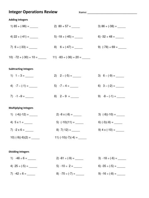Integer Operations Worksheet Pdf Printable Pdf Template