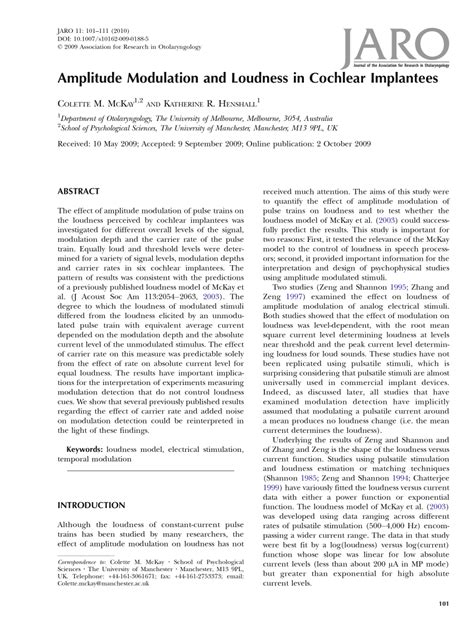 Pdf Amplitude Modulation And Loudness In Cochlear Implantees