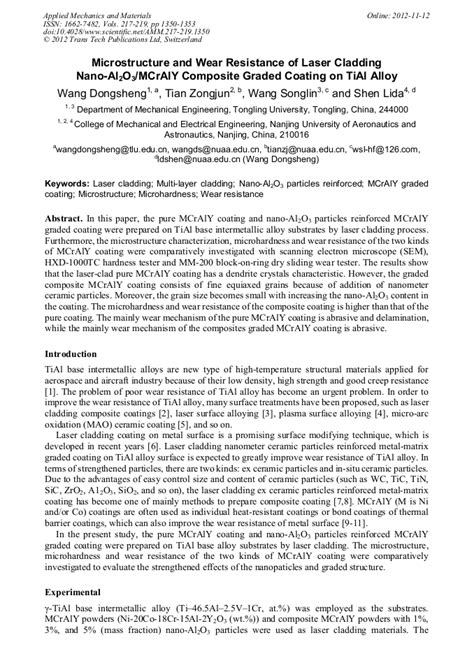 Microstructure And Wear Resistance Of Laser Cladding Nano Al2o3 Mcraly Composite Graded Coating