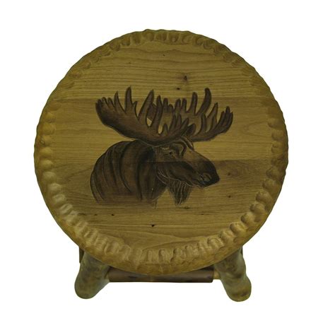 Rustic Handcrafted Wooden Carved Deer Bar Stool 24 In 24 X 16 5 X 16