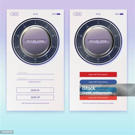 보안 응용 프로그램 Ui 디자인의 개념입니다 터치 스크린 모바일 애플 리 케이 션에 대 한 로그인 및 암호 필드와 계정 인증