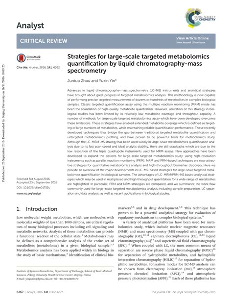 Pdf Strategies For Large Scale Targeted Metabolomics Quantification By Liquid Chromatography