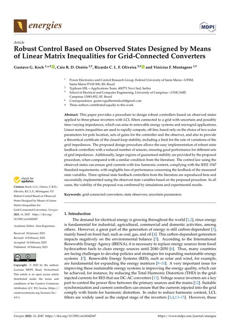 Pdf Robust Control Based On Observed States Designed By Means Of Linear Matrix Inequalities