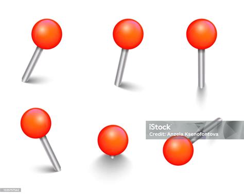 사실적인 빨간색 푸시 핀 세트 벡터 3d 엄지 손가락 컬렉션 지도 마크 보드 압정 사무실 문구 3차원 형태에 대한 스톡 벡터 아트 및 기타 이미지 Istock