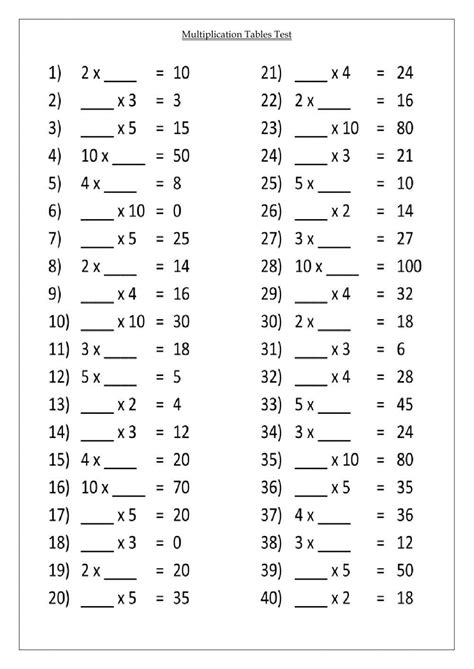 Multiplication Tables Test Worksheet Live Worksheets Worksheets Library