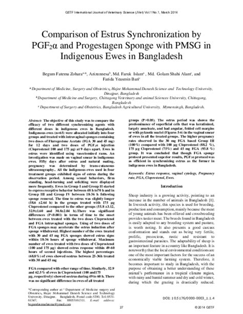 Pdf Comparison Of Estrus Synchronization By Pgf2α And Progestagen Sponge With Pmsg In