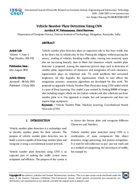 Pdf Vehicle Number Plate Detection Using Cnn