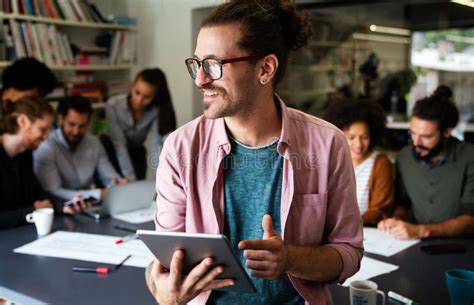 Success Business Man With Tablet Analytics And Developer For Startup