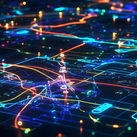 Abstract Digital City Map With Glowing Neon Lines And Nodes Stock Illustration Illustration Of