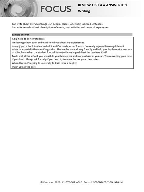 Focus1 2e Review Test 4 Units1 8 Writing Answers Pdf Grammar Communication