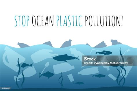 해양 플라스틱 오염을 중지 합니다 플라스틱 쓰레기 봉투 바다 그래픽 디자인의 병 물 쓰레기 문제 창조적 인 개념입니다 제한적 기호가 있는 에코 문제 배너입니다 바다에 대한