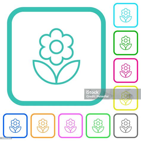 Single Flower Outline Vivid Colored Flat Icons Stock Illustration Download Image Now