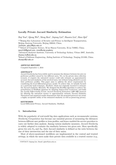 Pdf Locally Private Jaccard Similarity Estimation