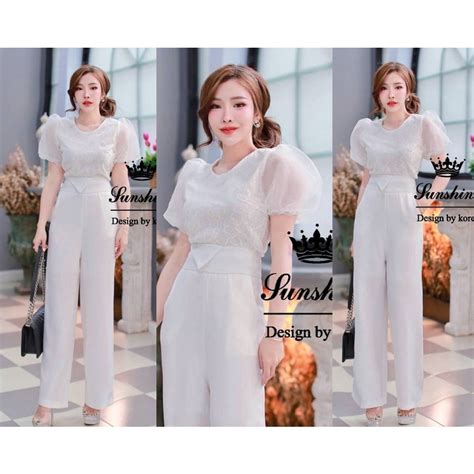 ชุดเซ็ทเสื้อกางเกงสีขาว 2 ชิ้น ชุดสีขาว ใส่ออกงาน ใส่งานบุญ สินค้า