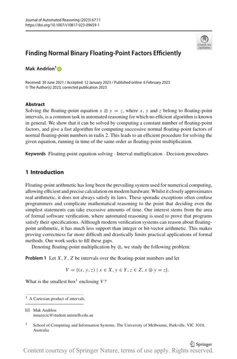 Pdf Finding Normal Binary Floating Point Factors Efficiently