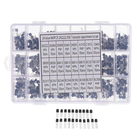 【happy One】840pcs 24 Values Transistor Assortment Kit Bc327 Bc547 Transistor 2n2222 3904 3906