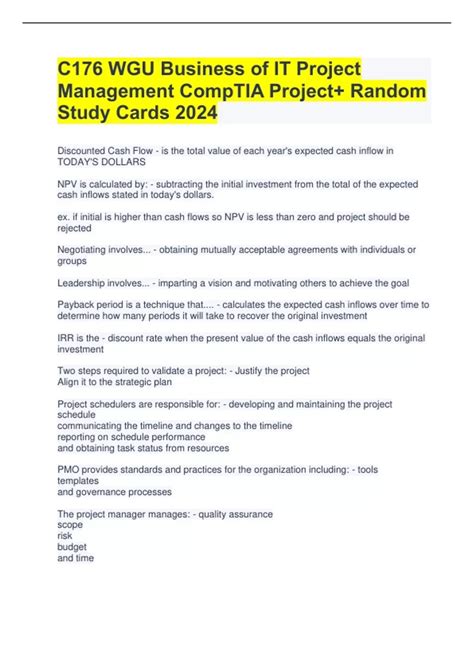 C WGU Business Of IT Project Management CompTIA Project Random Study Cards C WGU