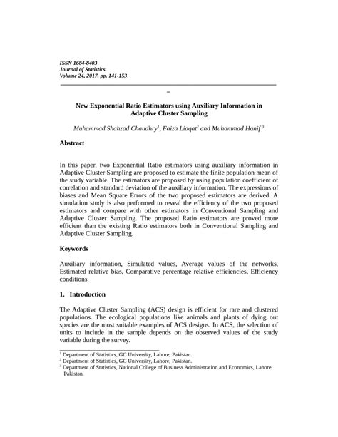 Pdf New Exponential Ratio Estimators Using Auxiliary Information In Adaptive Cluster Sampling