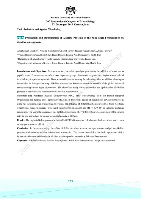 Pdf Production And Optimization Of Alkaline Protease In The Solid State Fermentation By