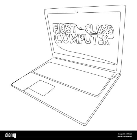One Continuous Line Of Laptop With First Class Computer Word Thin Line