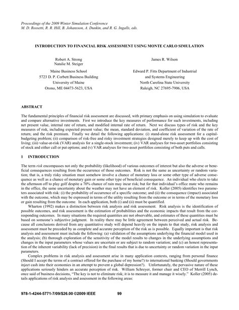 Pdf Introduction To Financial Risk Assessment Using Monte Carlo Simulation