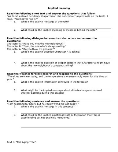 Explicit And Implicit Meaning Worksheet Igcse 2020 English Teaching