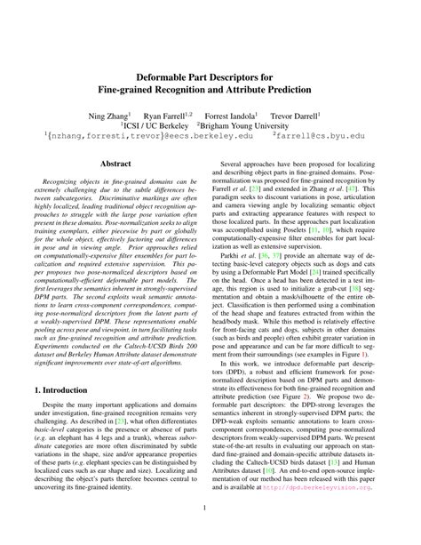 Pdf Deformable Part Descriptors For Fine Grained Recognition And