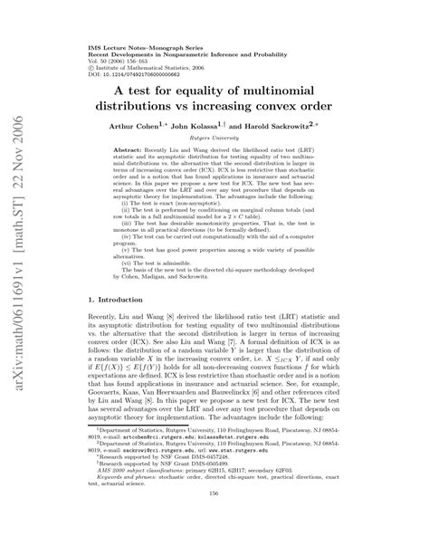Pdf A Test For Equality Of Multinomial Distributions Vs Increasing