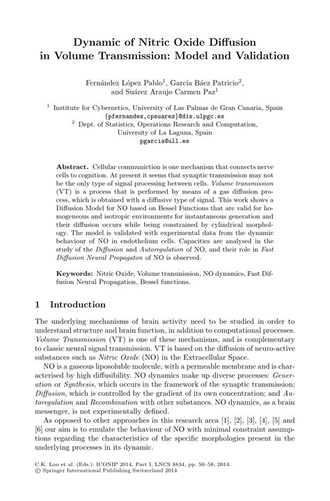 Pdf Dynamic Of Nitric Oxide Diffusion In Volume Transmission Model And Validation