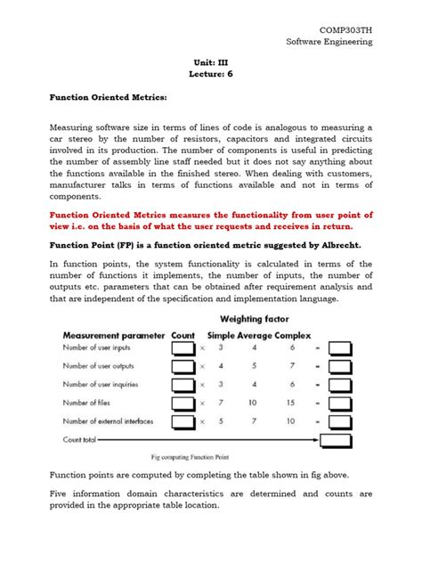 Unit Iii Lecture 6 Function Oriented Metrics Function Point Pdf Function Mathematics
