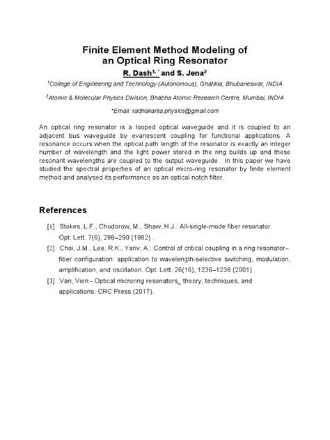 finite element method modeling of an optical ring resonator pdf