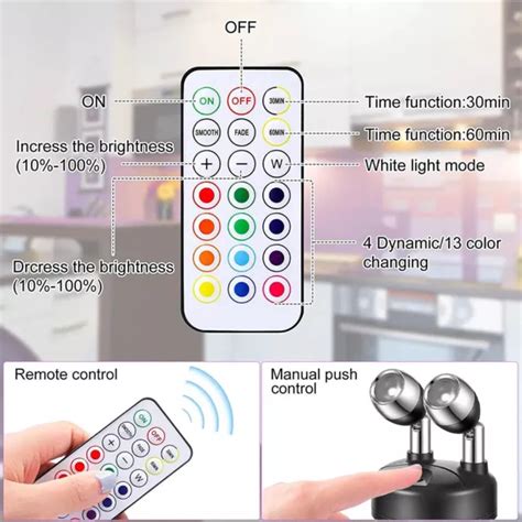 X WIRELESS SPOTLIGHT RGB Colour Changing Head LED Puck Lights Remote Battery PicClick UK