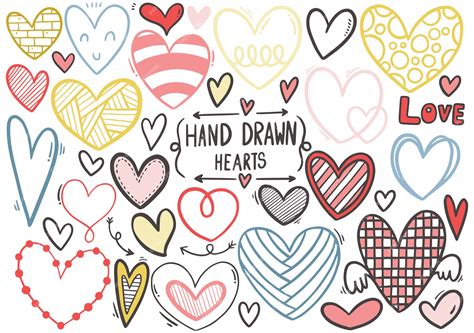 손으로 그린 낙서 하트 컬렉션 프리미엄 벡터